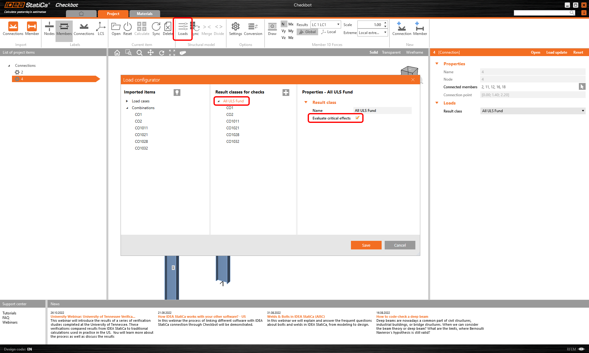 Extreme Load Selection in IDEA StatiCa | IDEA StatiCa